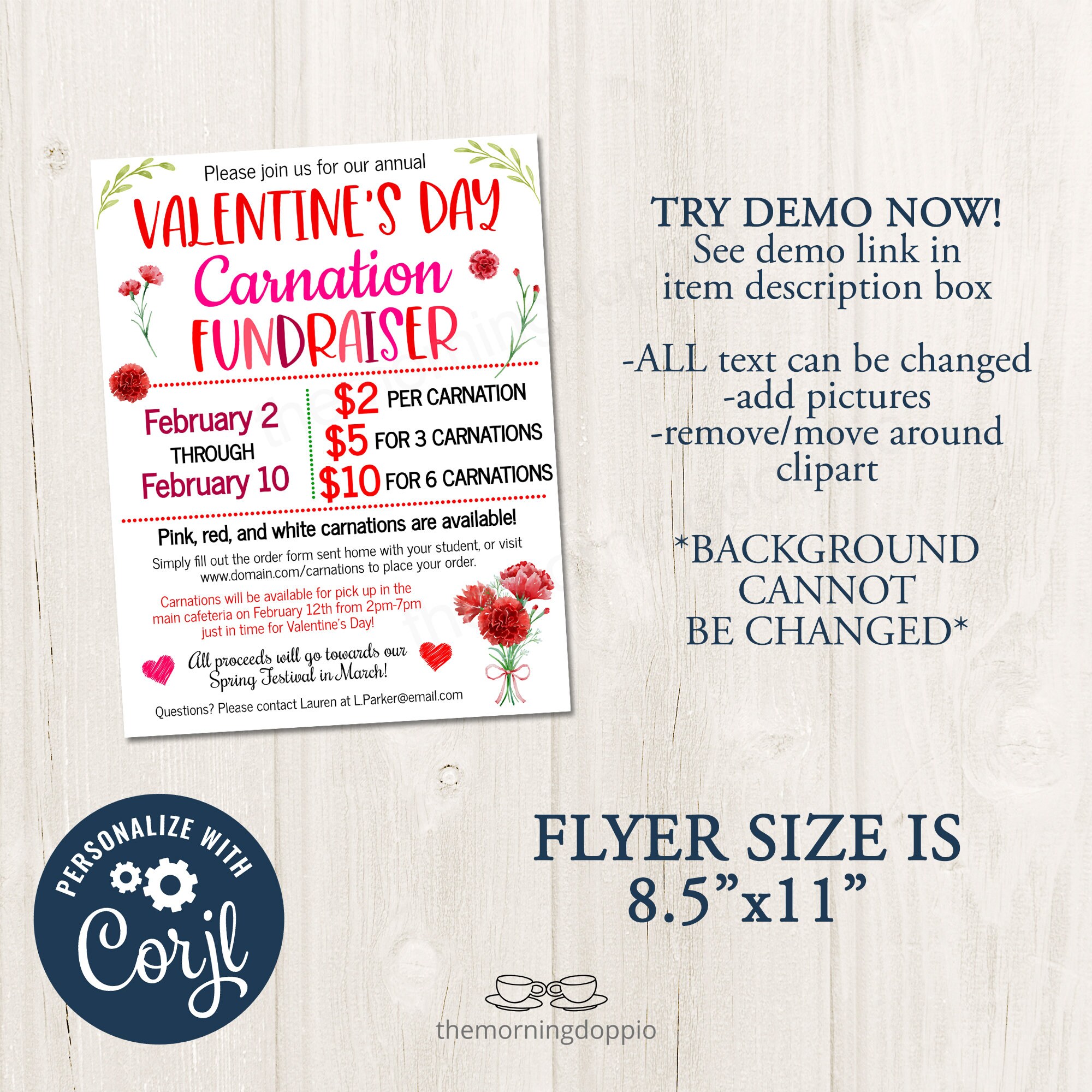 Valentine's Day Carnations Flower Fundraiser Flyer, Printable Editable ...