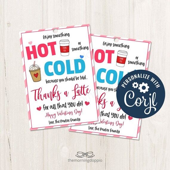 Printable/editable Coffee Thank You Valentines Day Gift Tag | Etsy