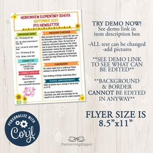 Editable September PTO PTA Newsletter Flyer Printable, School Year ...