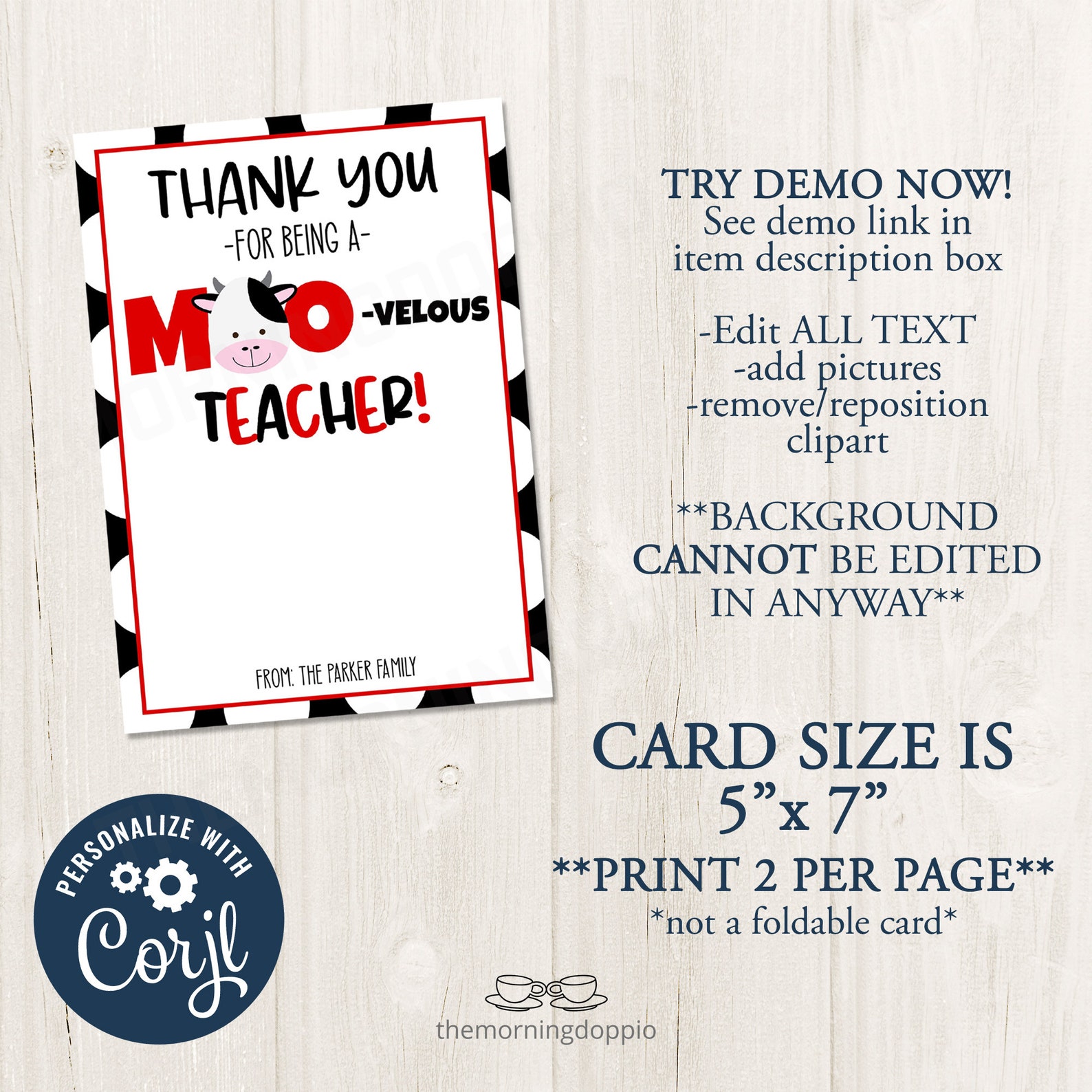 Printable/editable Thank You for Being Moo-velous Cow Chicken Chick ...