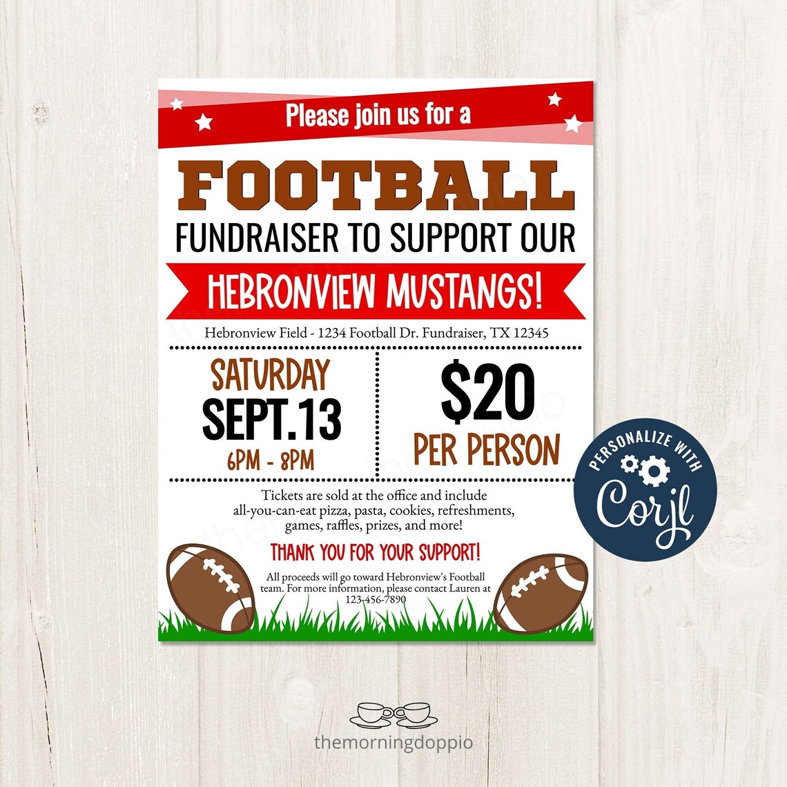 Printable/editable Football Fundraiser Flyer, PTA PTO School Benefit ...