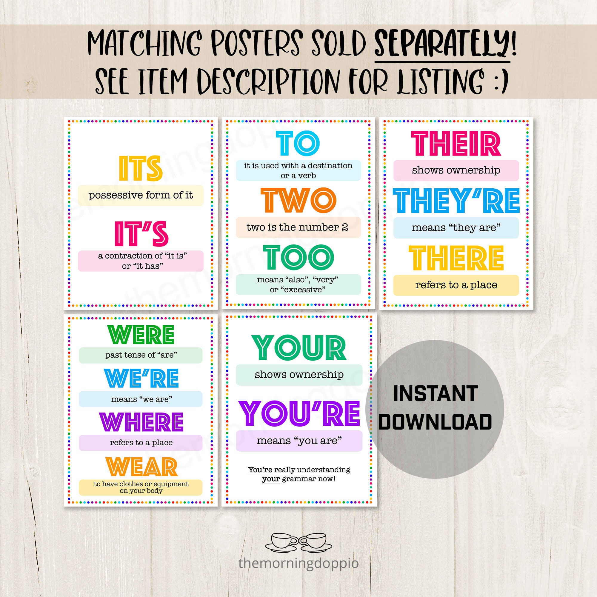 Printable English Classroom Vocabulary Grammar Art Poster Decor ...