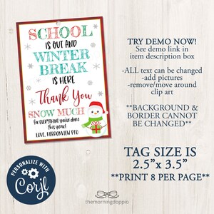 Printable/editable School's Out Winter Break is Here Thank You ...