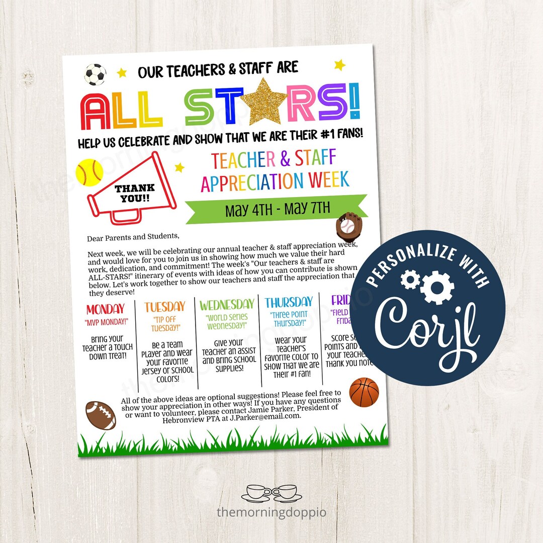 Printable/editable All-stars Sports Theme Parent Letter Teacher Staff ...