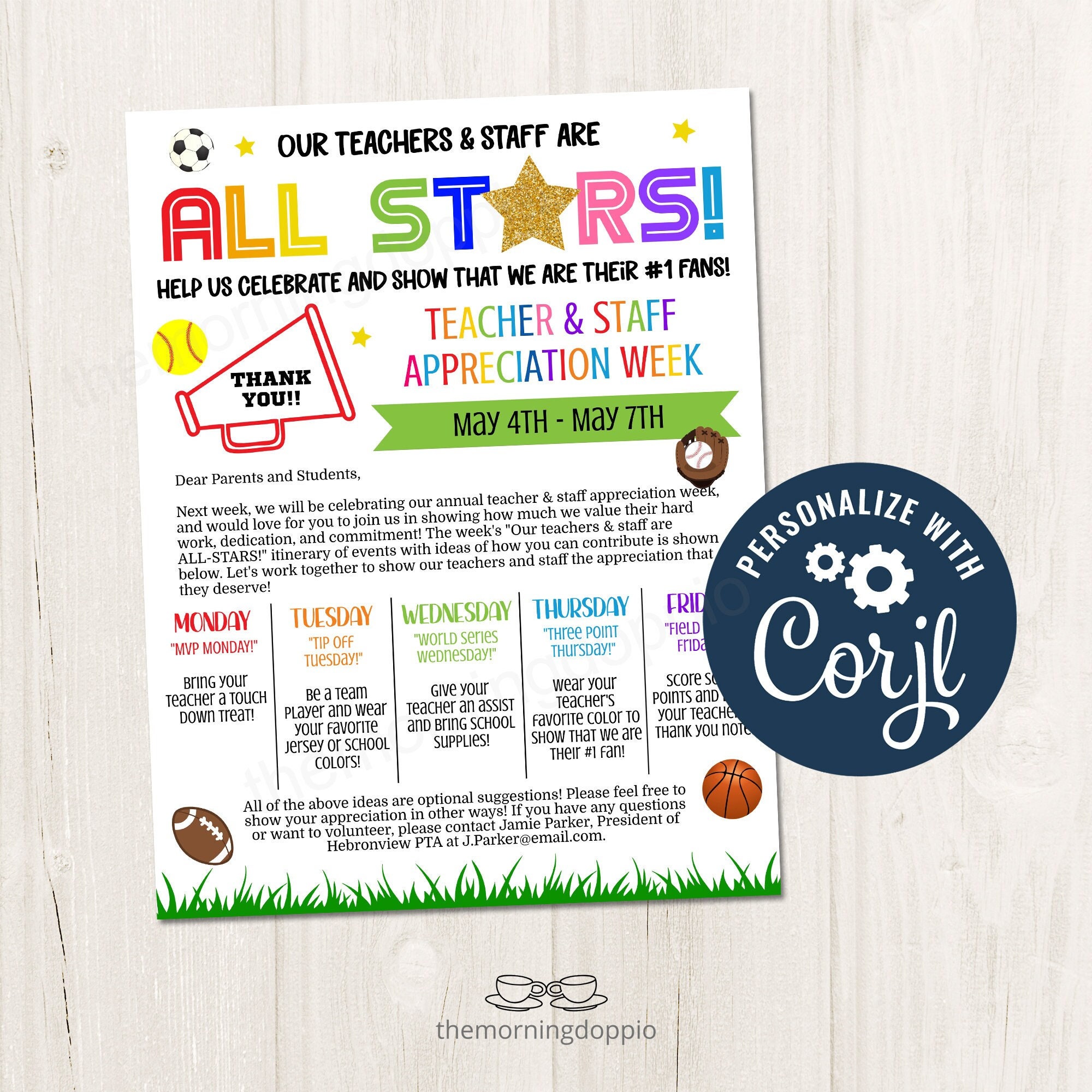 Printable/editable All-stars Sports Theme Parent Letter Teacher Staff ...