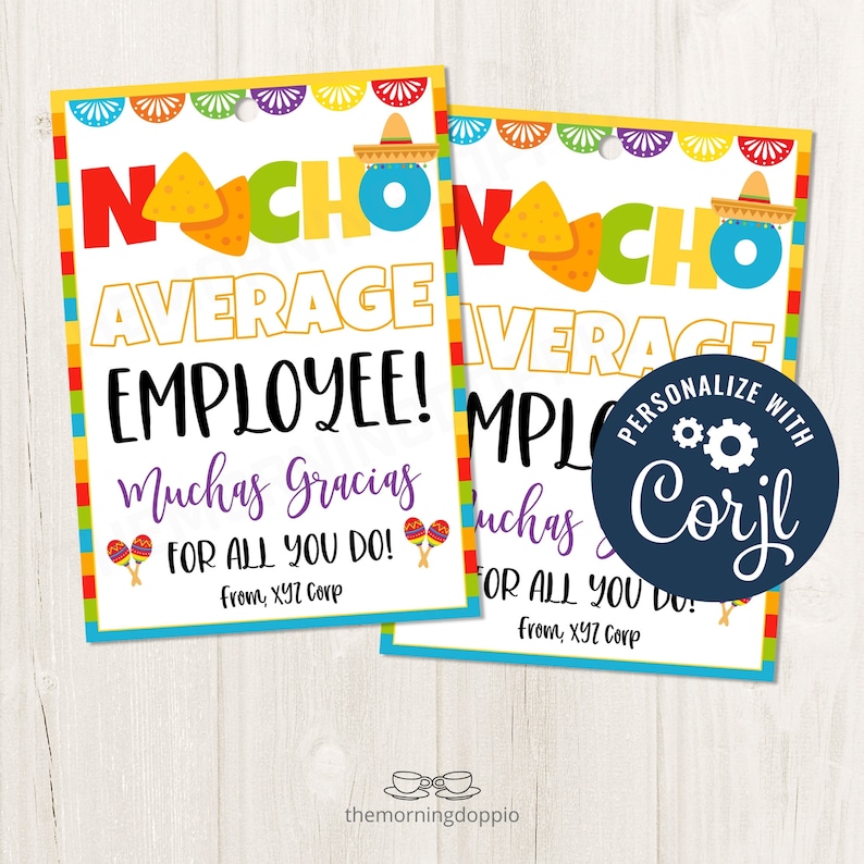 Printable/editable Nacho Average Employee Fiesta Theme Gift - Etsy