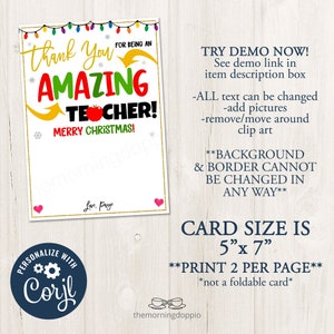 Printable/editable Amazing Teacher Christmas Gift Card Holder Happy ...