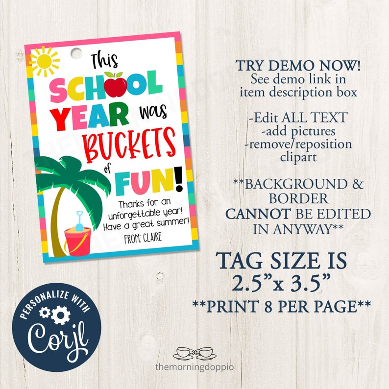 Printable/editable Buckets of Fun Summer Break Last Day of School Gift ...