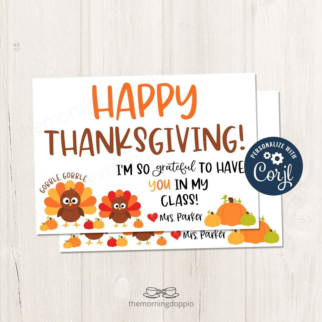 Printable/editable Thanksgiving Postcard for Students Classrooms ...