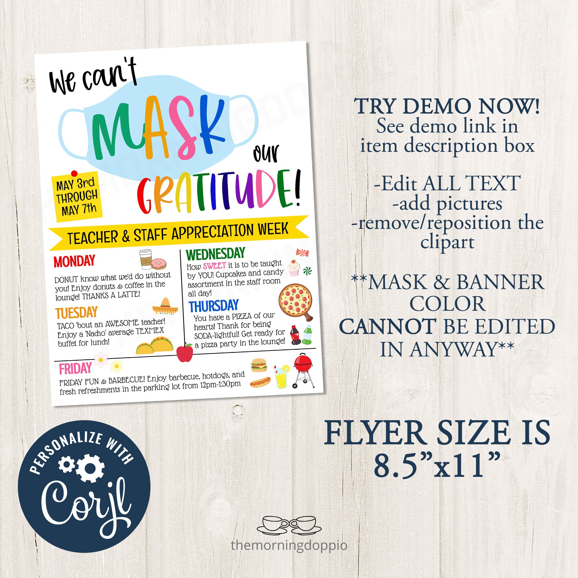 Printable/editable Can't MASK Our Gratitude Teacher and - Etsy