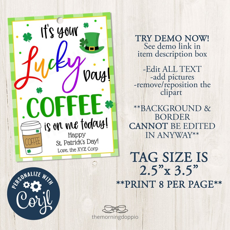 Printable/editable St. Patrick's Day Coffee Appreciation Thank You ...