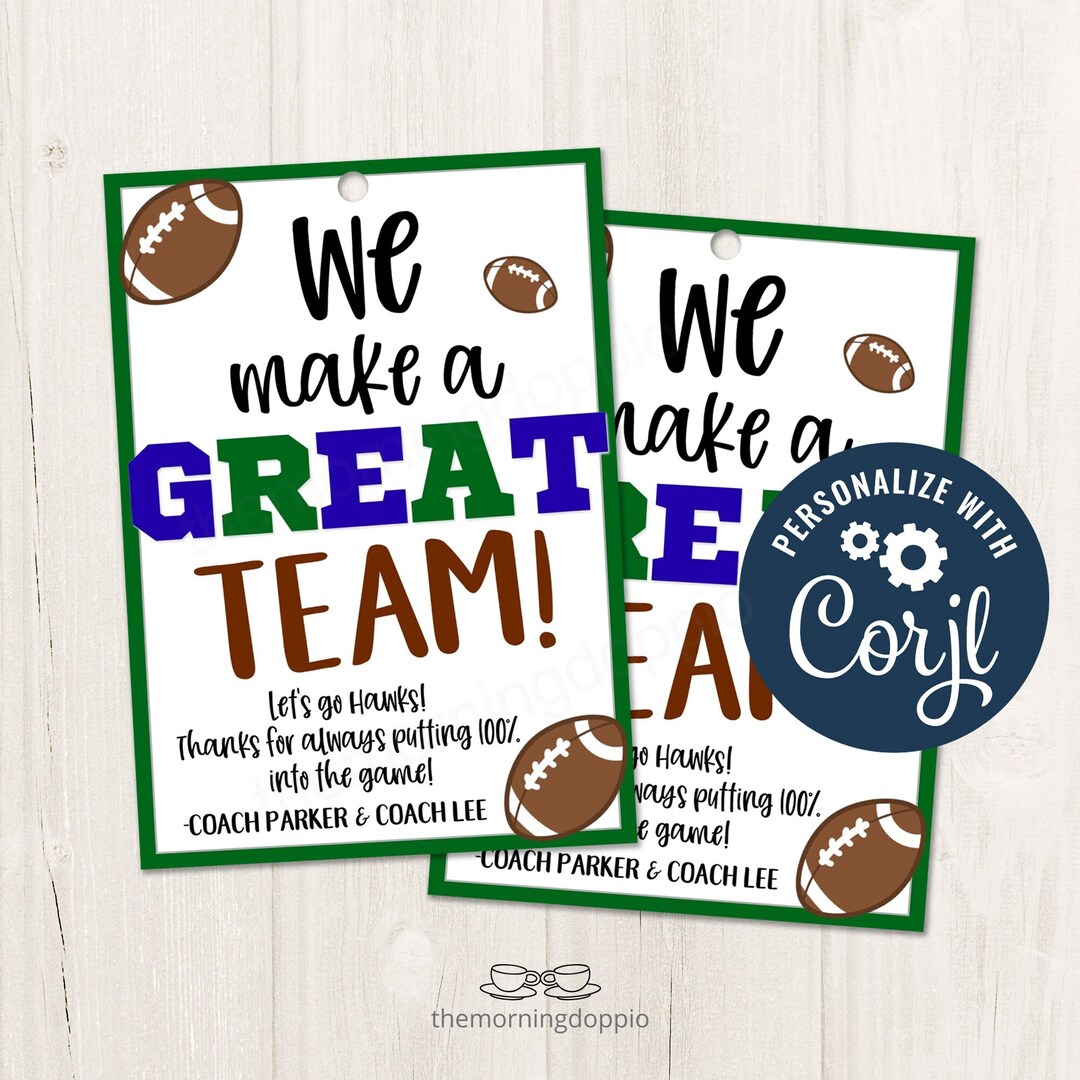 Printable/editable Football Team Gift Tag, Football Game Day Tag, We ...