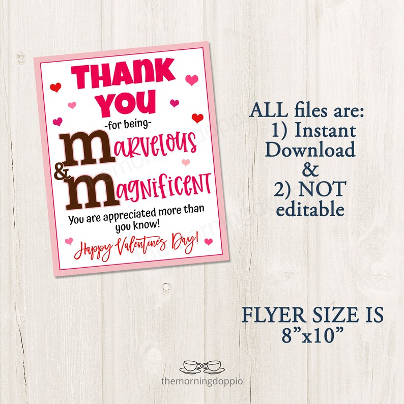 Printable Thank You for Being Magnificent and Marvelous Chocolate ...