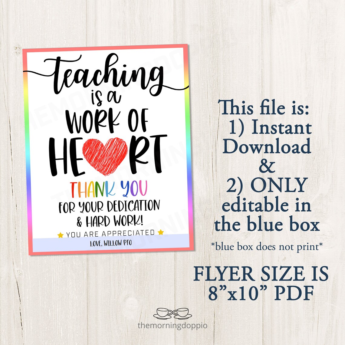 Printable/editable PDF Teaching is a Work of Heart - Etsy