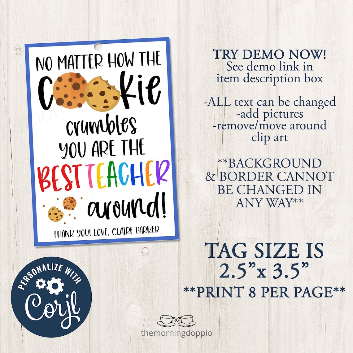 Printable/editable Cookie Thank You Cookie Treat Gift Tag for | Etsy