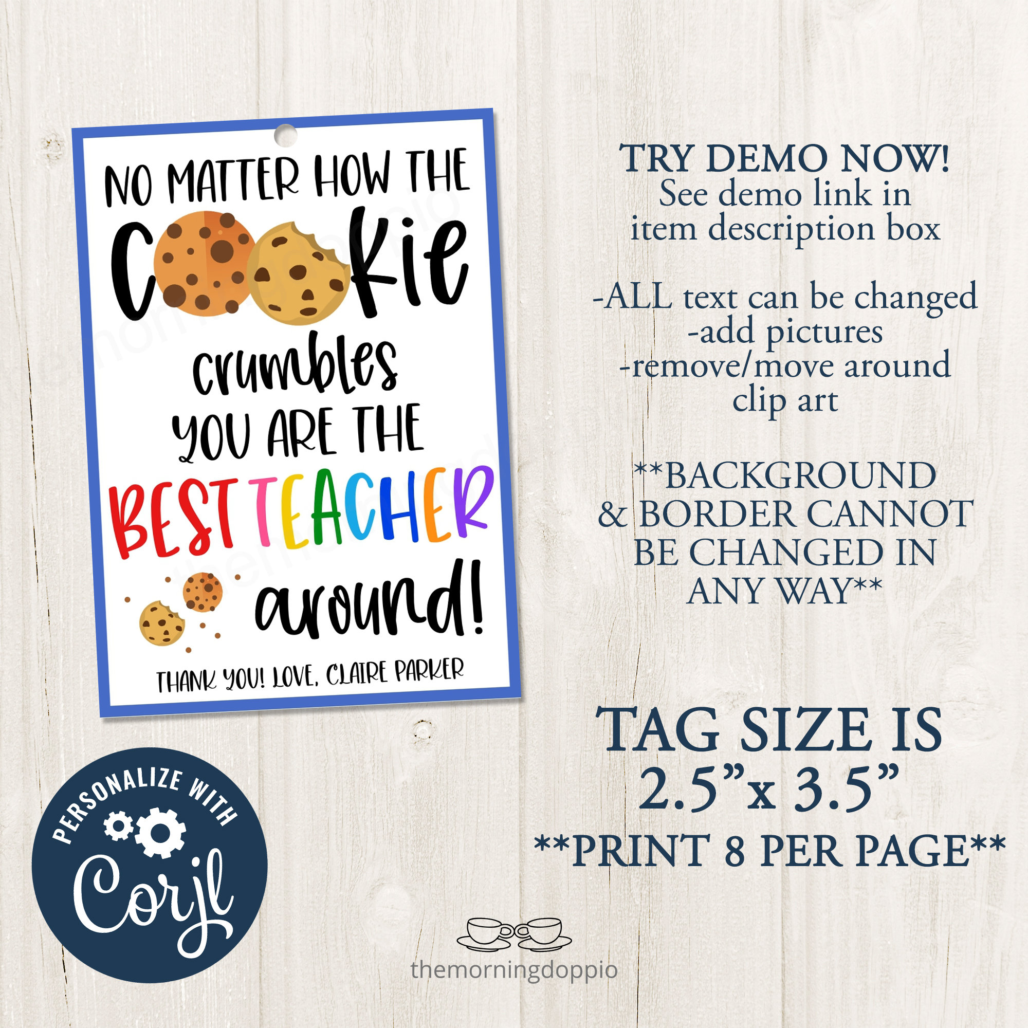 Printable/editable Cookie Thank You Cookie Treat Gift Tag for - Etsy