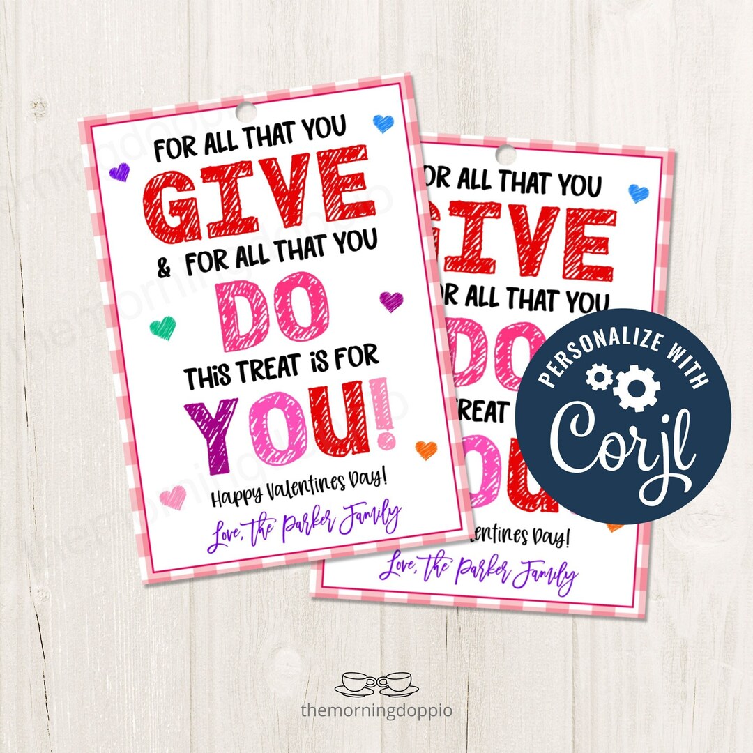 Printable/editable Thank You Appreciation Valentines Day Gift Tag for ...
