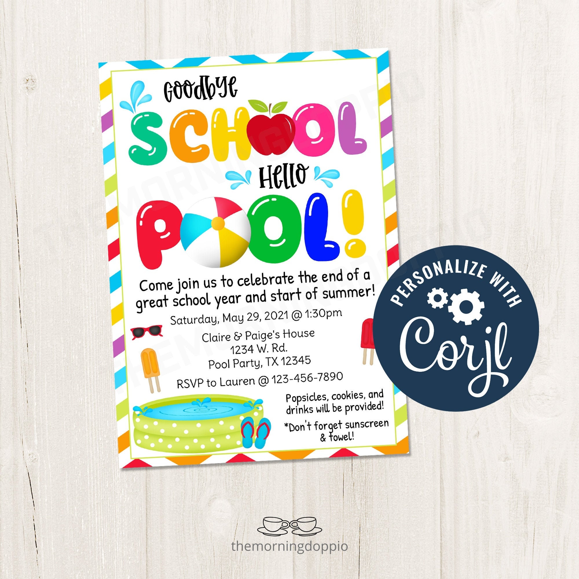Invitations & Announcements Goodbye School Summer Invite Hello Pool ...