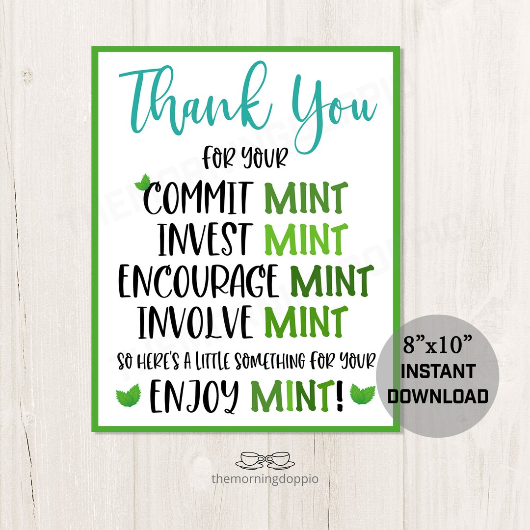 Printable MINT Gratitude Sign, Thank You Sign for Teachers Nurses ...