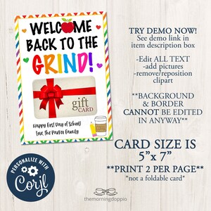 Printable/editable Welcome Back to the Grind Back to School Coffee Gift ...
