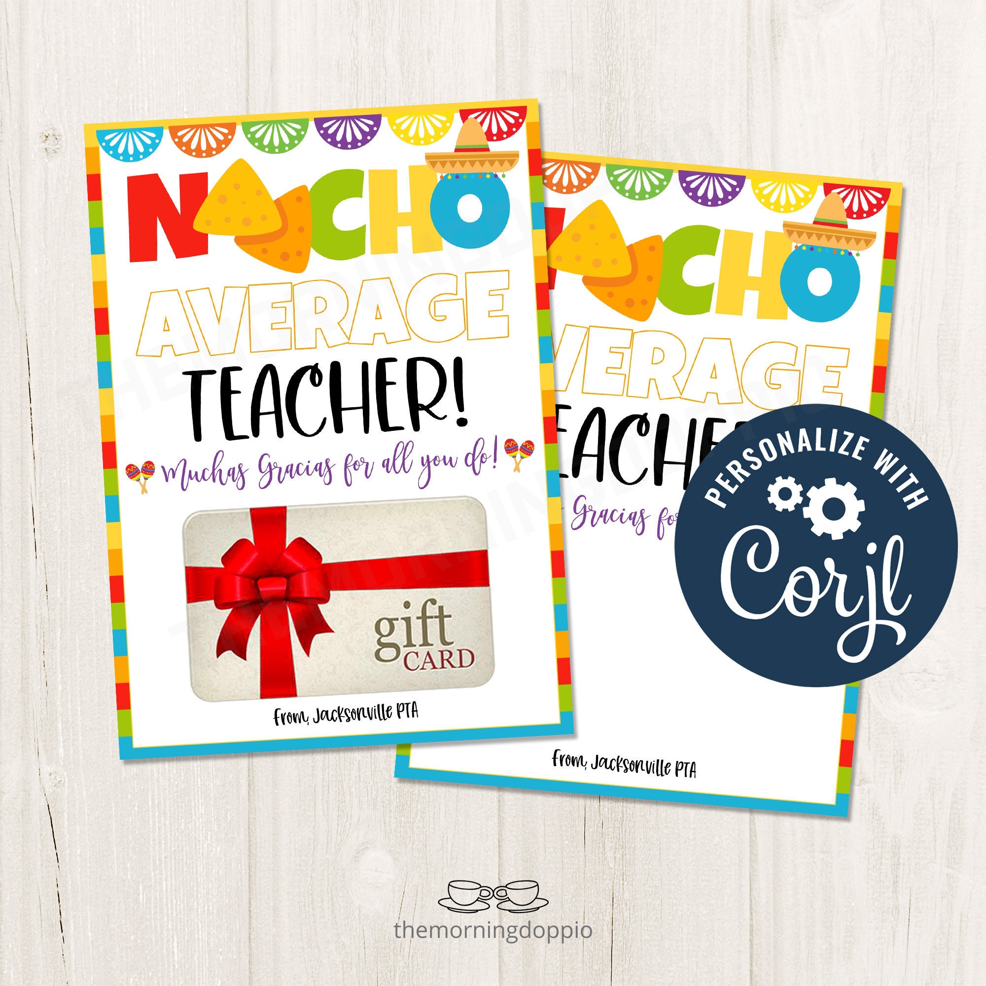 Printable/editable Nacho Average Teacher Gift Card Holder | Etsy