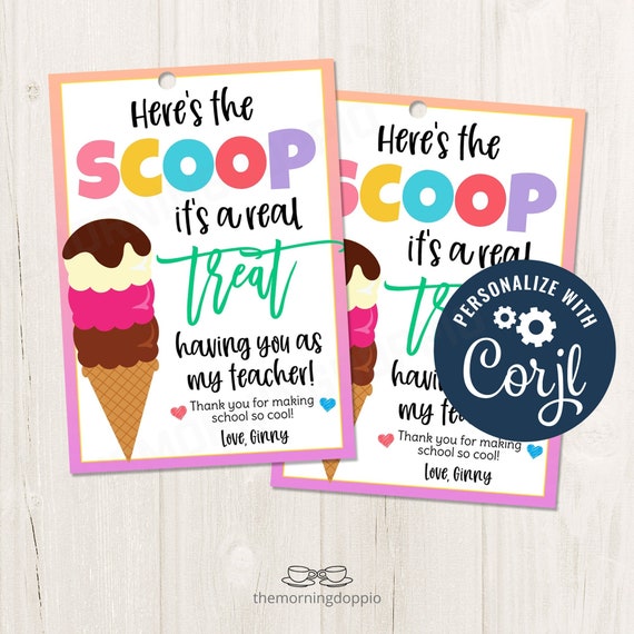 Printable/editable Ice Cream Thank You Teacher Gift Tag for - Etsy