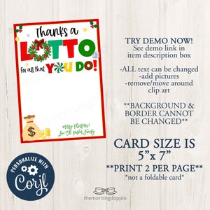 Printable/editable Thanks a Lotto for All You Do Christmas Holiday ...