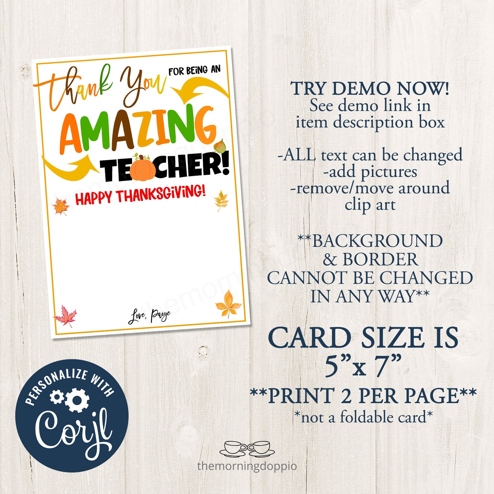 Printable/editable Happy Thanksgiving Gift Card Holder, Amazing Teacher ...