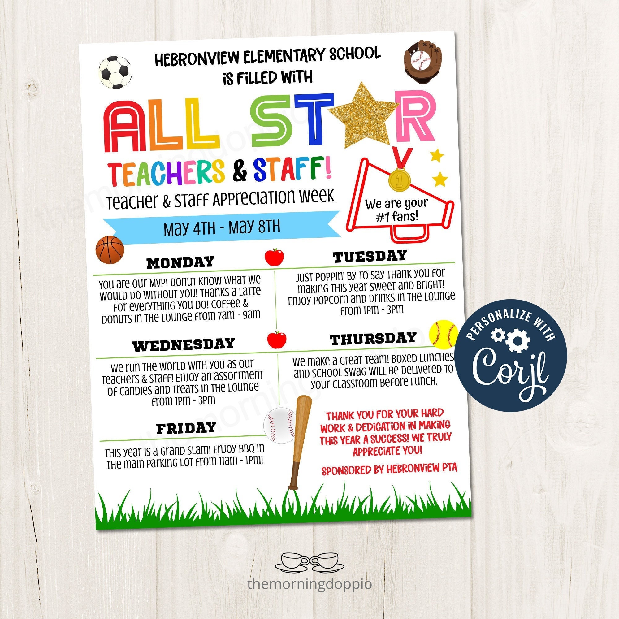 Printable/editable All Star Sports Theme Teacher and Staff Appreciation ...