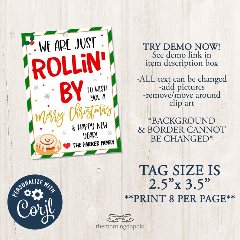 Printable/editable Rollin' by to Say Thank You Cinnamon Roll Merry ...