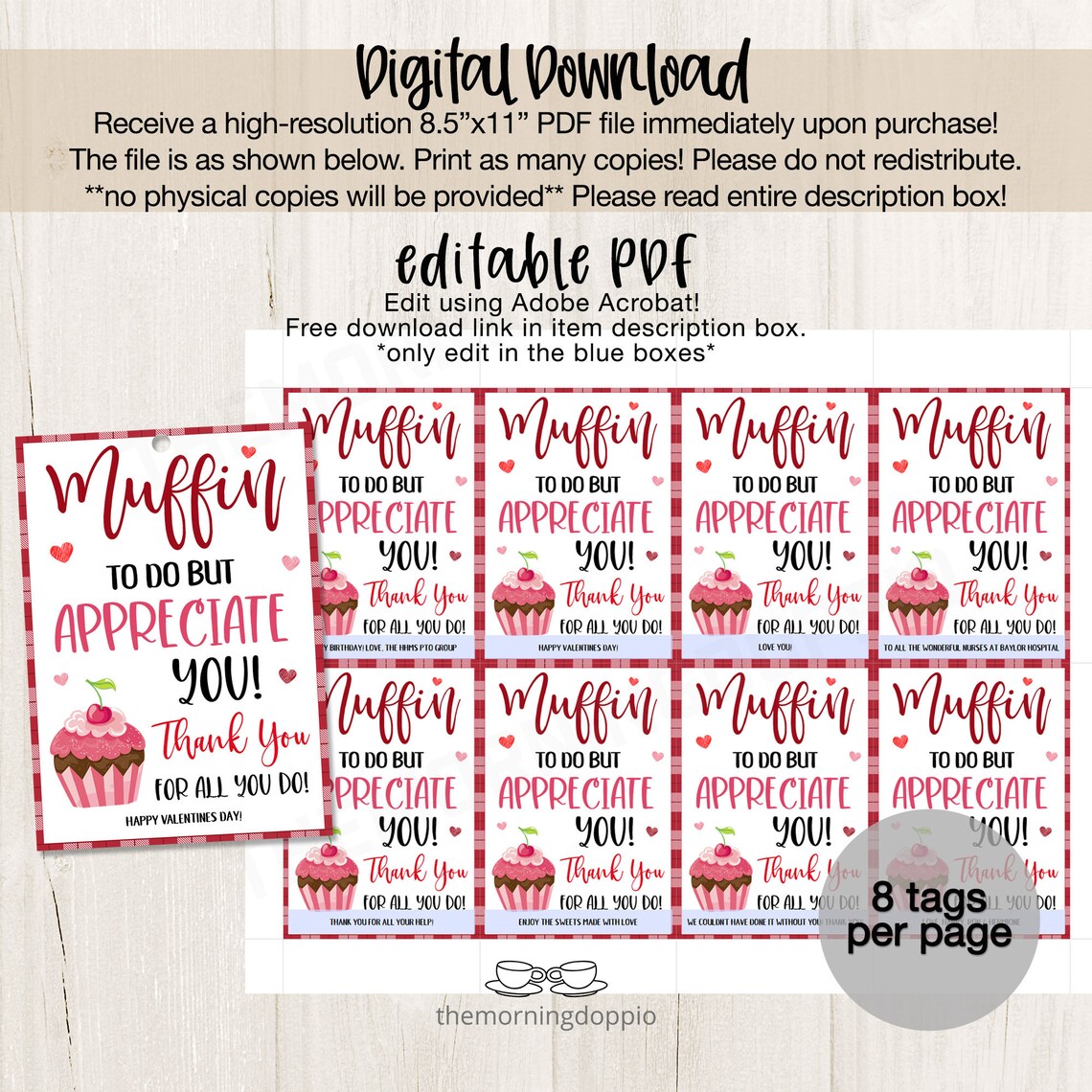 Printable/editable Muffin Gift Tag Sweet Bakery Valentines - Etsy