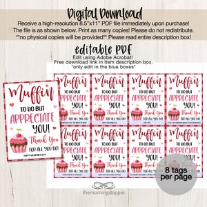 Printable/editable Muffin Gift Tag, Sweet Bakery Valentines Day ...