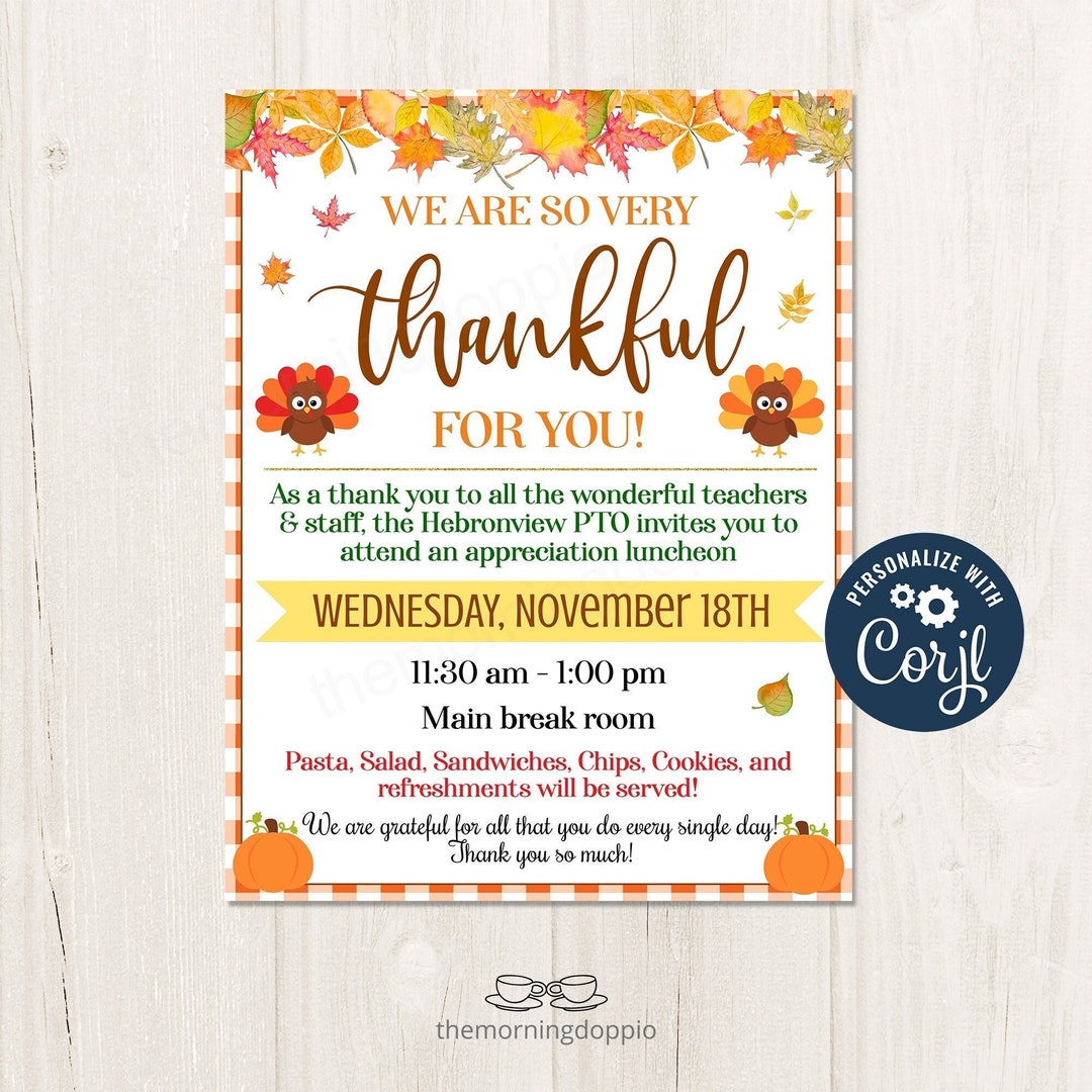 Thanksgiving Fall Appreciation Luncheon Flyer Invitation Gratitude ...