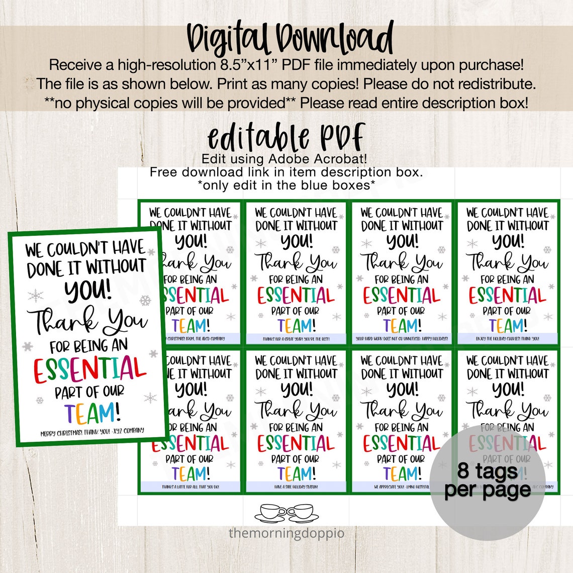 Printable/editable Employee Christmas Gift Tag Essential - Etsy