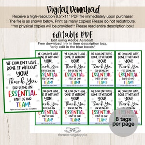 Printable/editable Employee Christmas Gift Tag, Essential Employee ...
