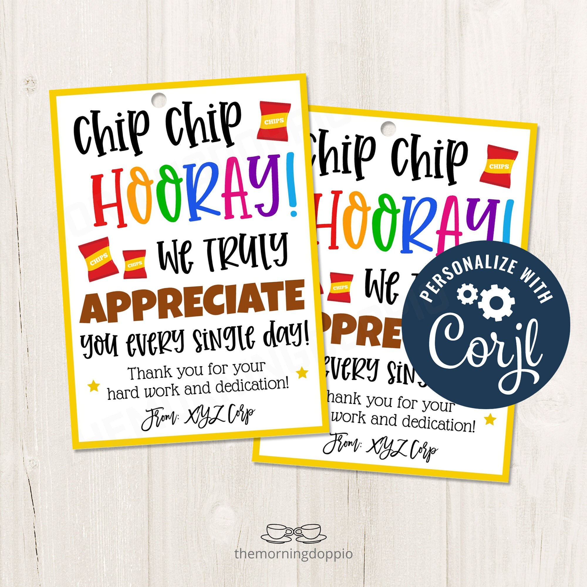 Printable/editable Chips Thank You Appreciation Gift Tag for Teachers ...