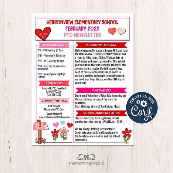 Editable February PTO PTA Newsletter Flyer Printable School | Etsy