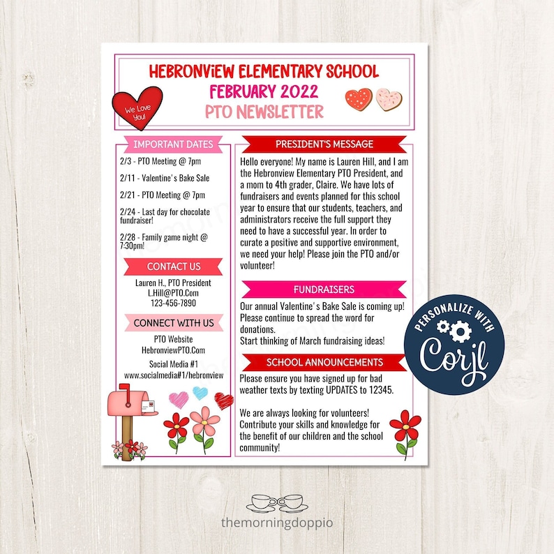 Editable February PTO PTA Newsletter Flyer Printable, School Year ...