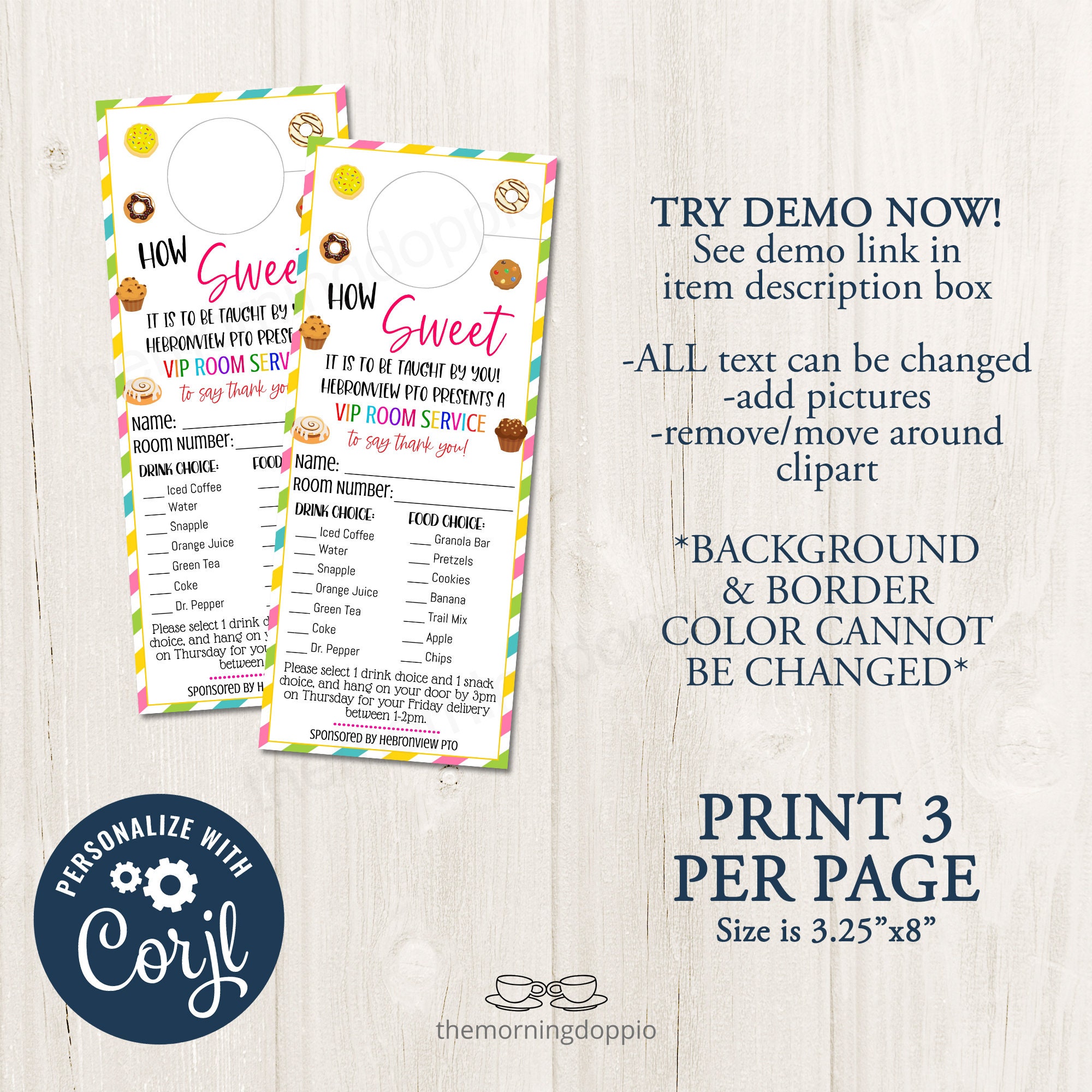 Printable/editable VIP Room Service Sweets Donut Theme Thank You Door ...