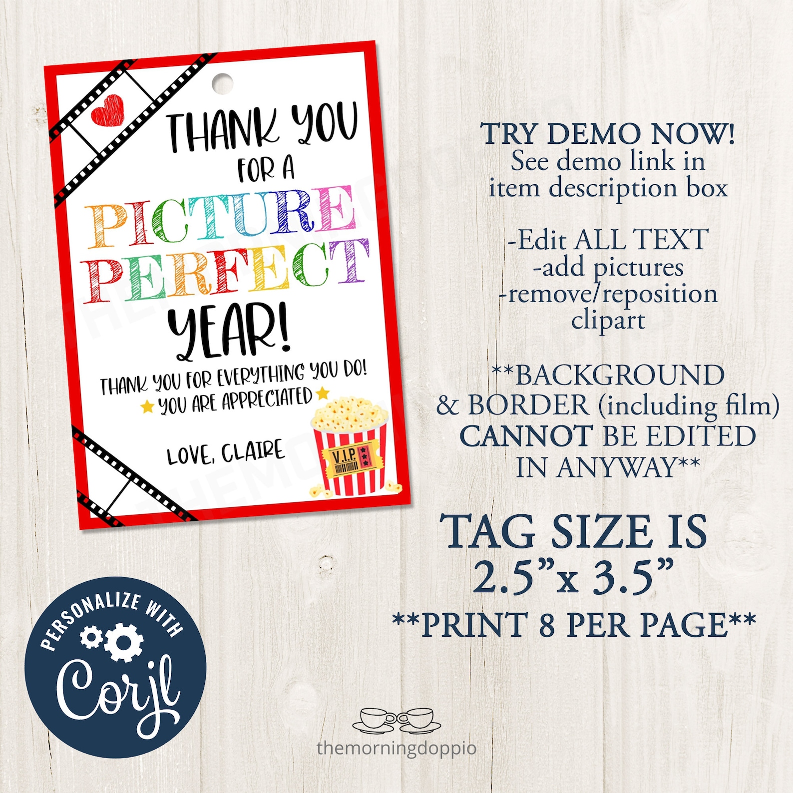Printable/editable Thank You for a Picture Perfect Year Movie Gift Tag ...