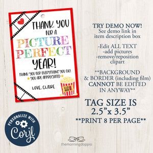 Printable/editable Thank You for a Picture Perfect Year Movie Gift Tag ...