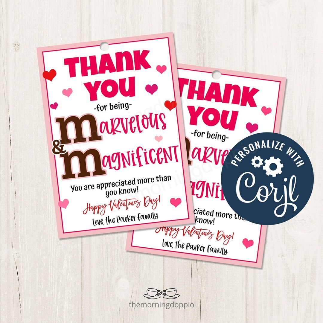 Printable/editable You Are Marvelous and Magnificent M&M Valentines Day ...