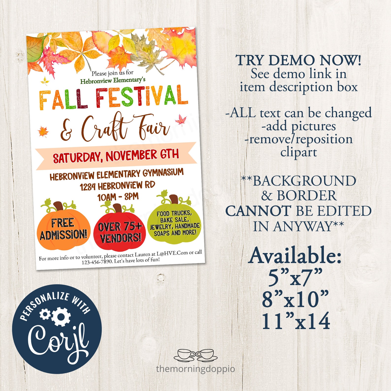 Editable Fall Festival Craft Fair Market Flyer/invitation Printable ...