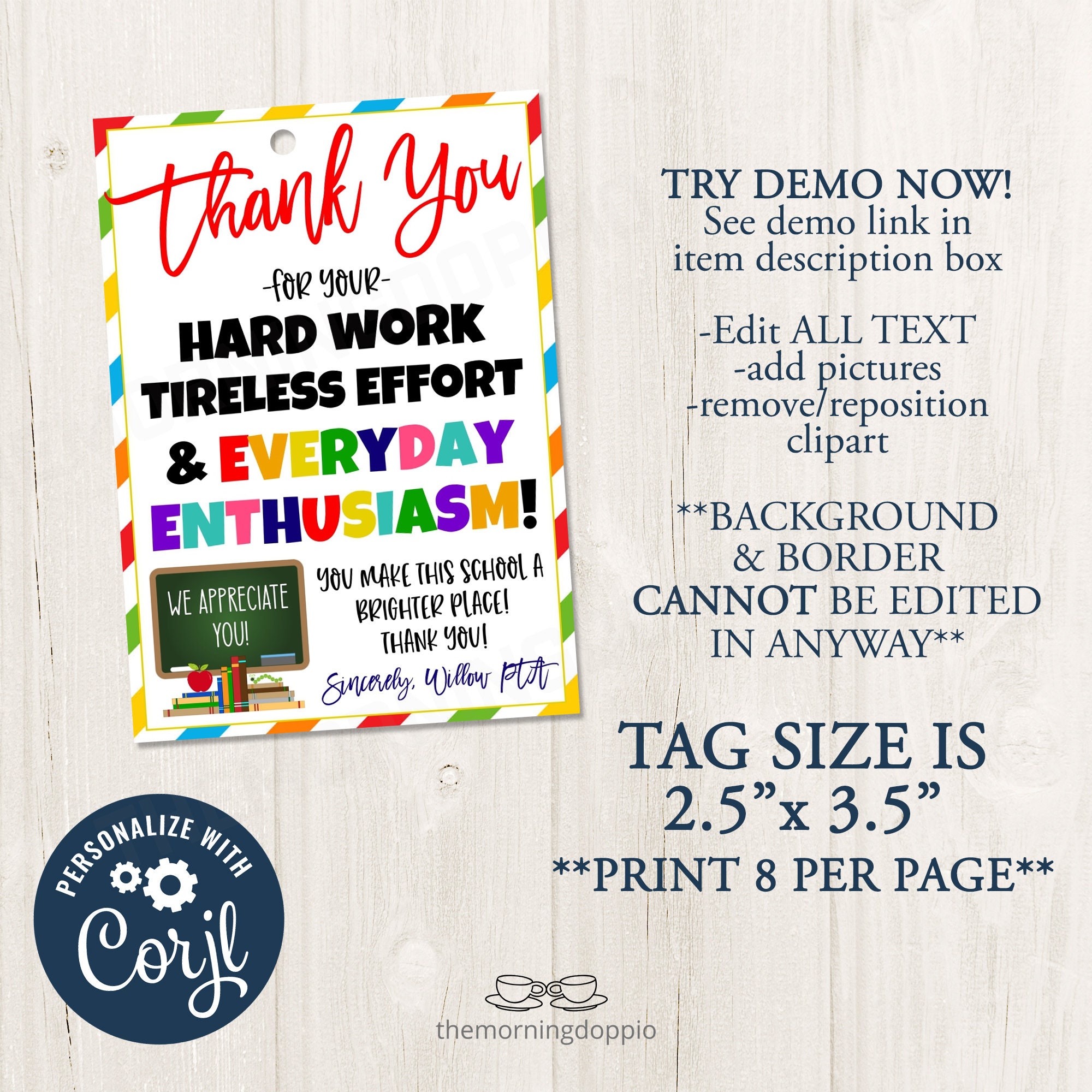 Printable/editable Thank You for All You Do Teacher Staff PTO PTA ...