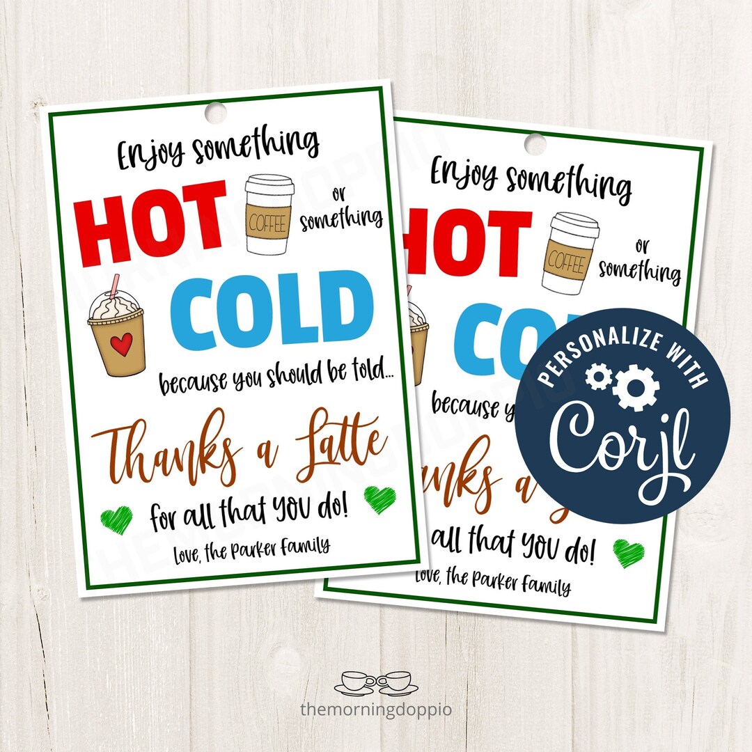 Printable/editable Coffee Drink Thank You Gift Tag for Teachers Nurses ...