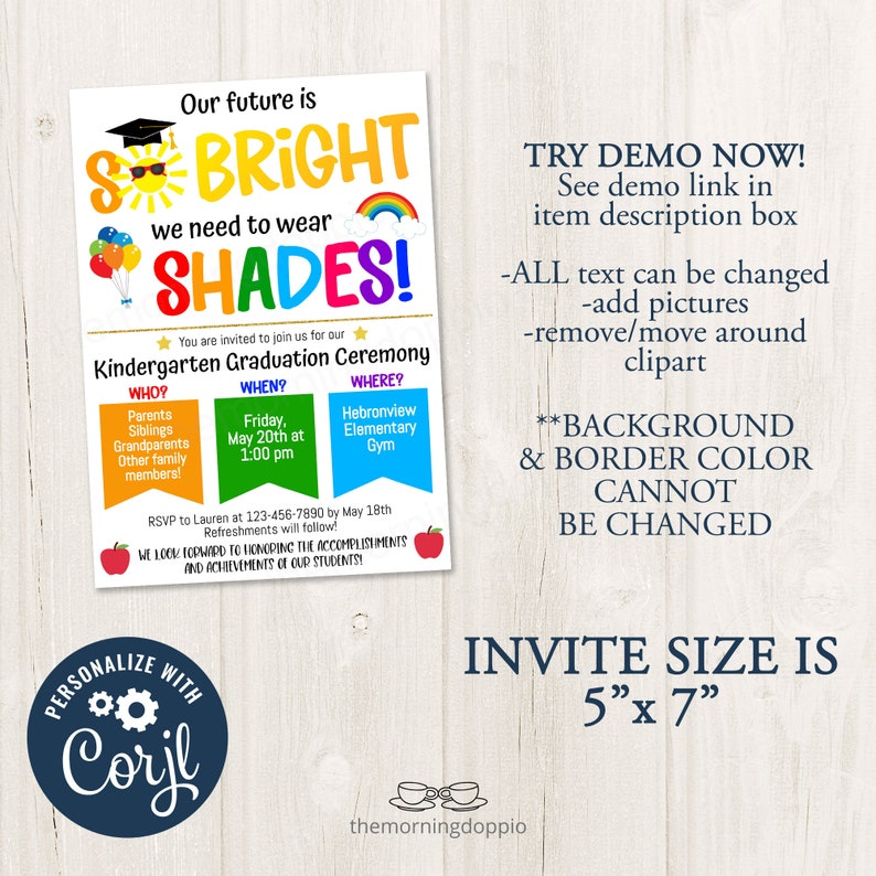 Kindergarten Elementary Preschool Prek Graduation Ceremony Invitation ...