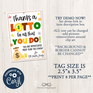 Printable/editable Thanks a Lotto for All You Do Lottery Appreciation ...