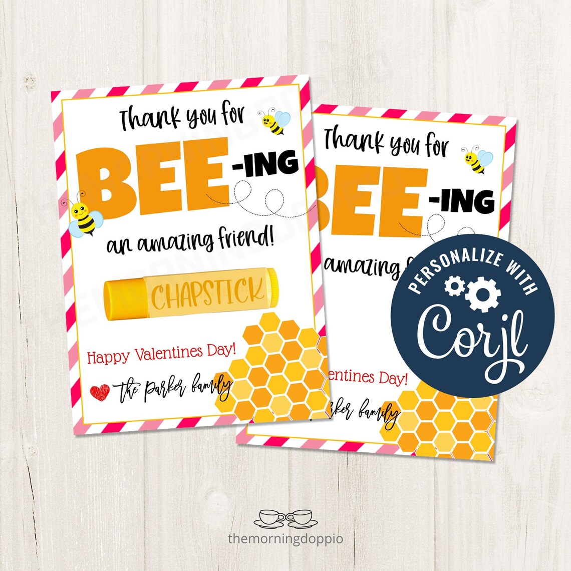Printable/editable Valentines Day Thank You for Bee-ing - Etsy