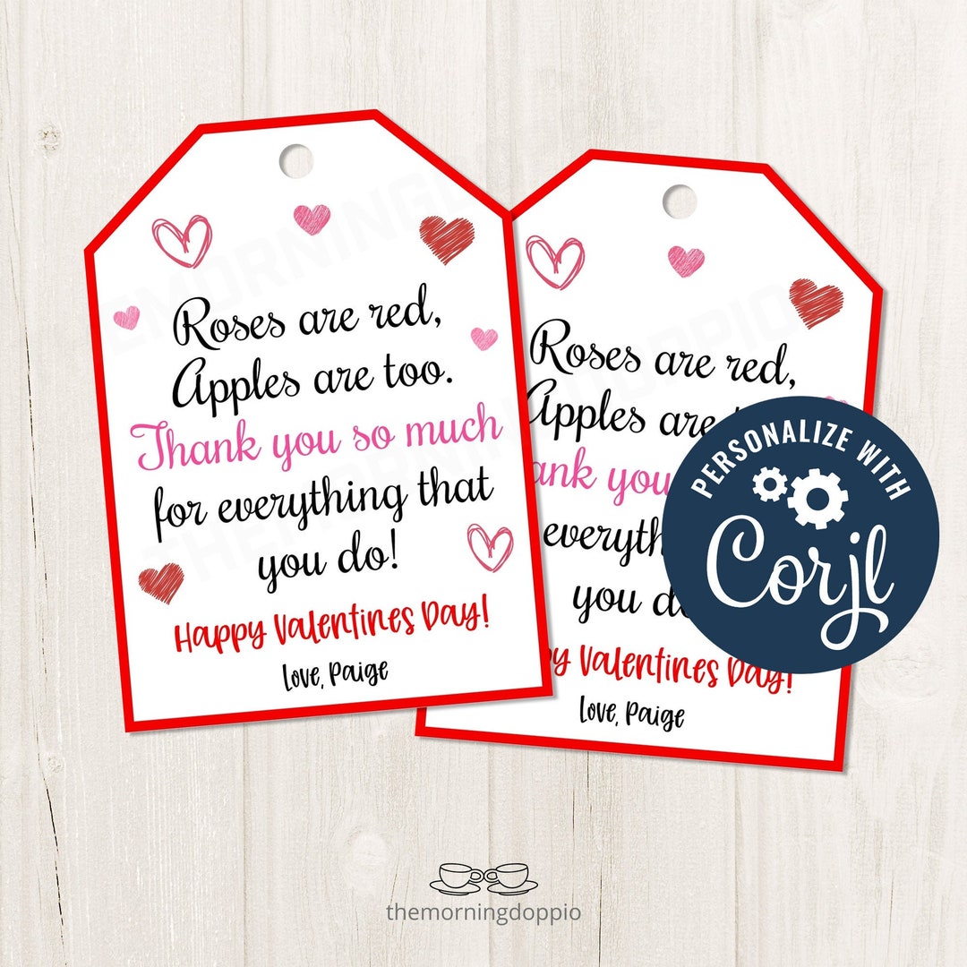 Printable/editable Valentines Poem Appreciation Thank You Gift Tag ...