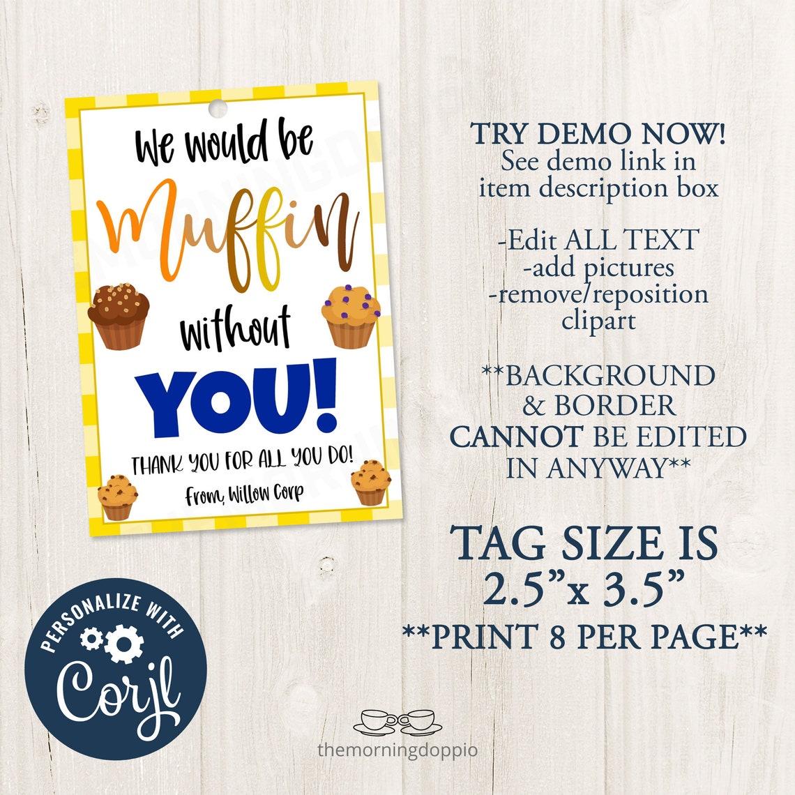 Printable/editable Muffin Without You Gift Tag for Teacher | Etsy